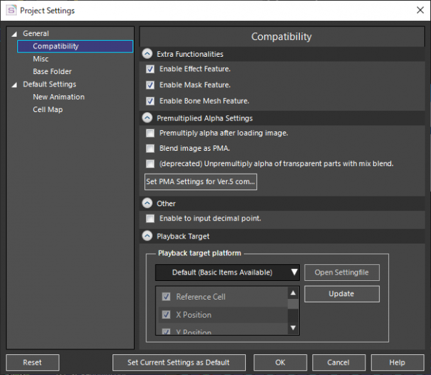 Project Settings Window | OPTPiX Help Center